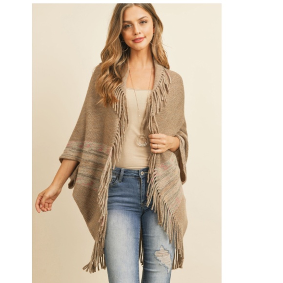 riah fashion | Sweaters | The Nora Khaki Fringe Open Front Cocoon ...